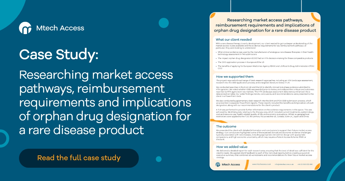 Researching market access pathways for a rare disease product - Mtech Access
